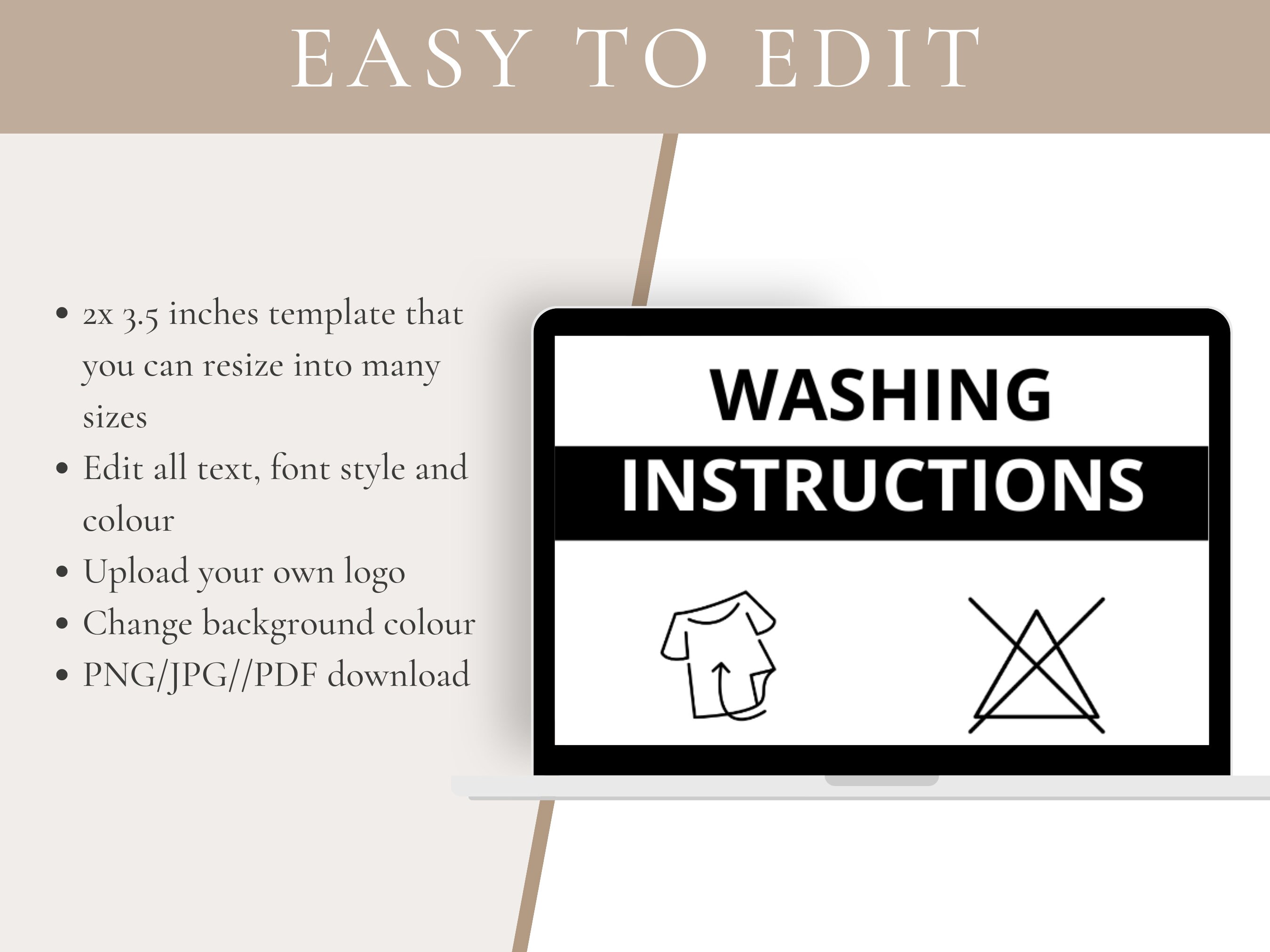 Editable Washing Instruction Template | Washing Instruction Care Card ...