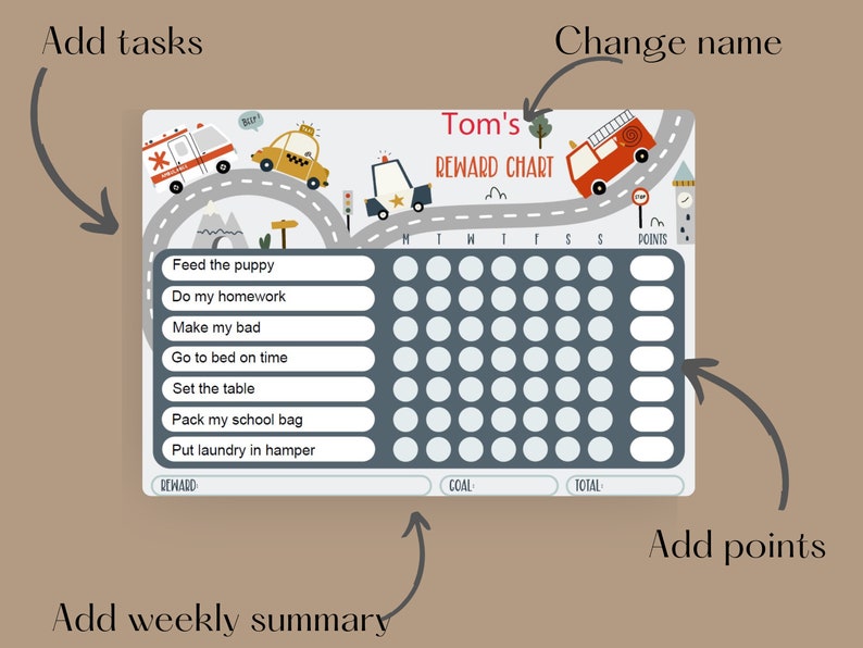 Editable Cars Chore Chart Cars Chore Chart for Kids Editable Reward ...