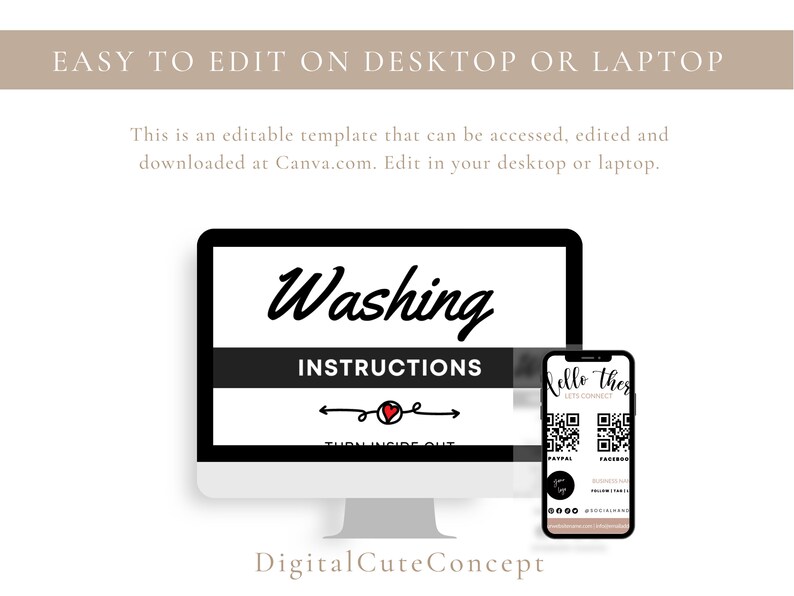Modern Editable Washing Care Card Template Washing - Etsy