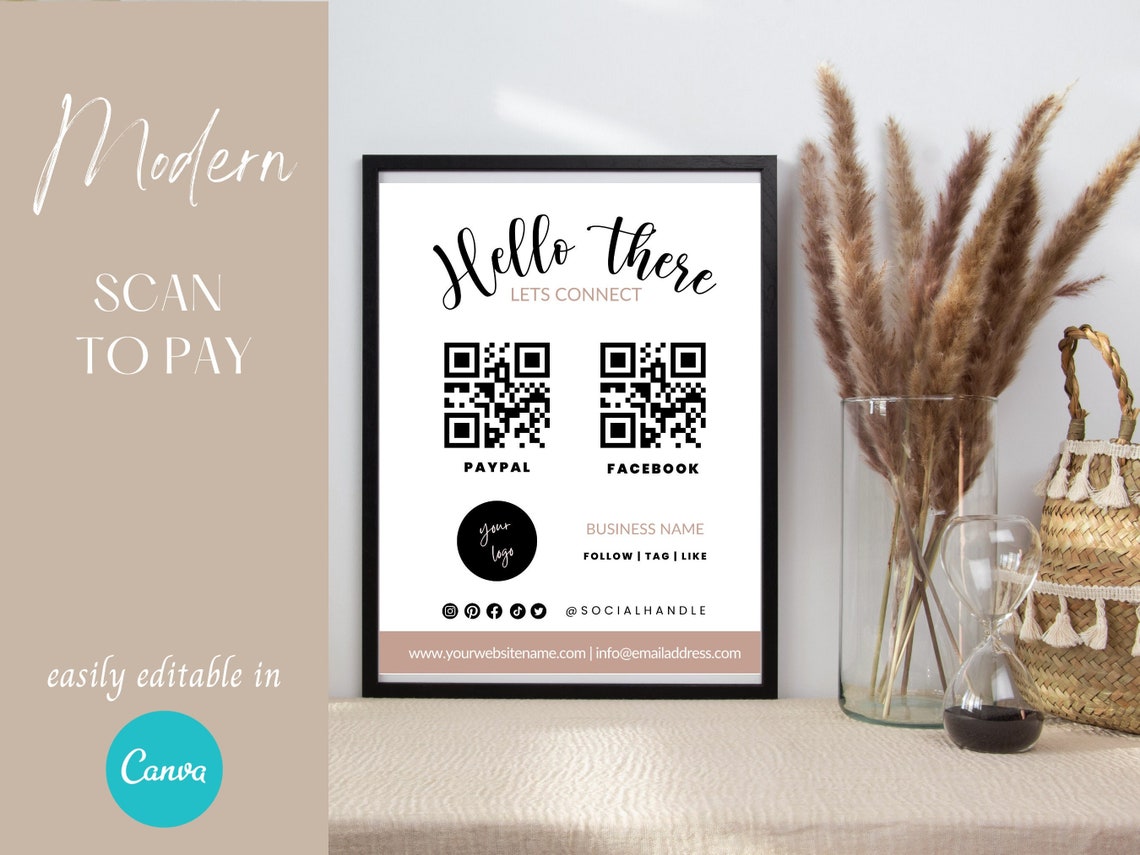 Modern Editable Scan to Pay Sign in Scan to Pay Canva Template Business ...