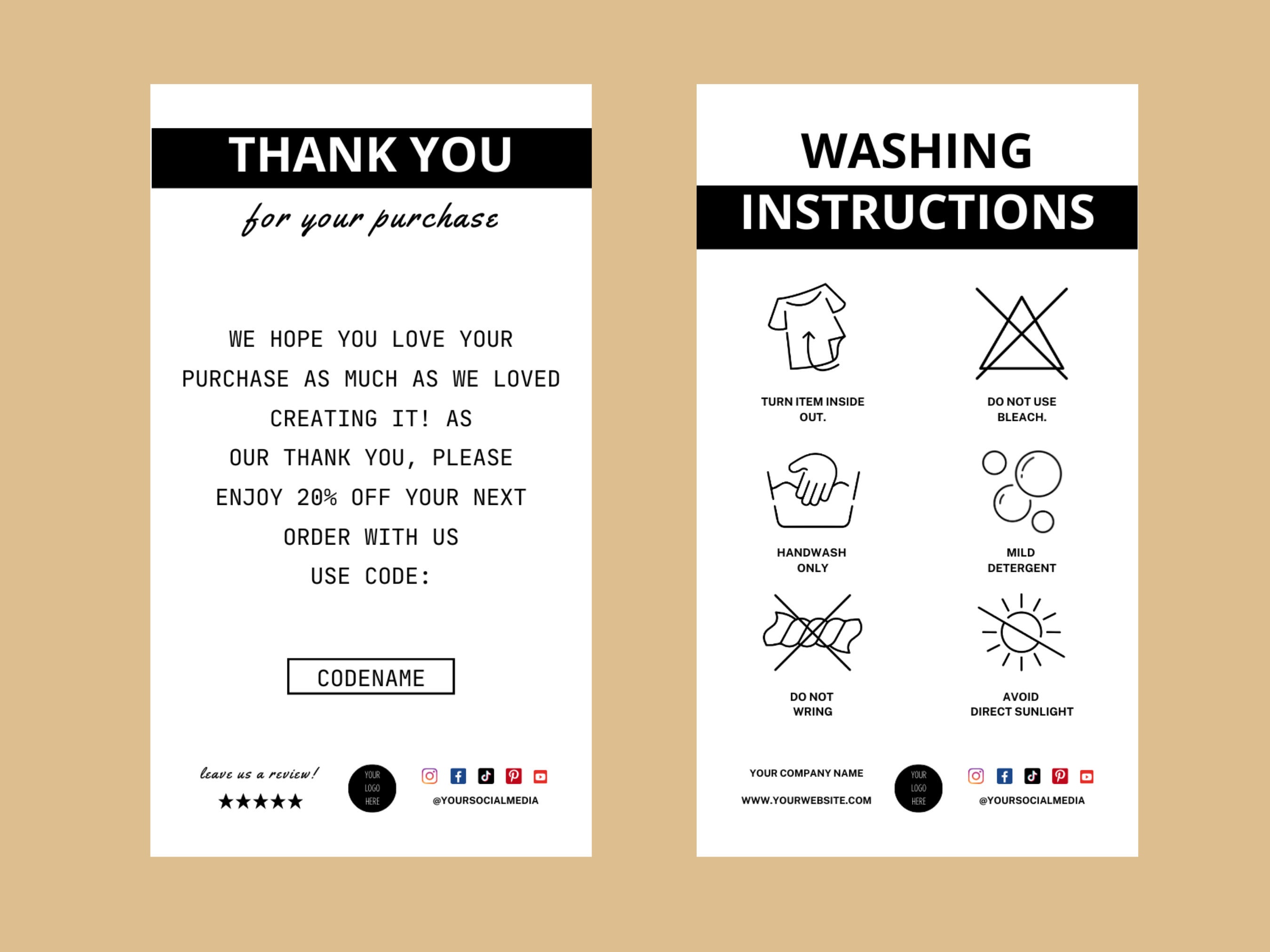 Editable Washing Instruction Template | Washing Instruction Care Card ...