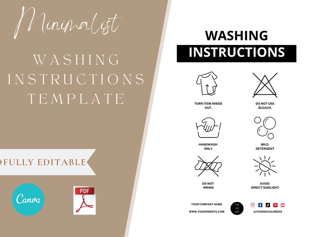 Editable Washing Instruction Template | Washing Instruction Care Card ...