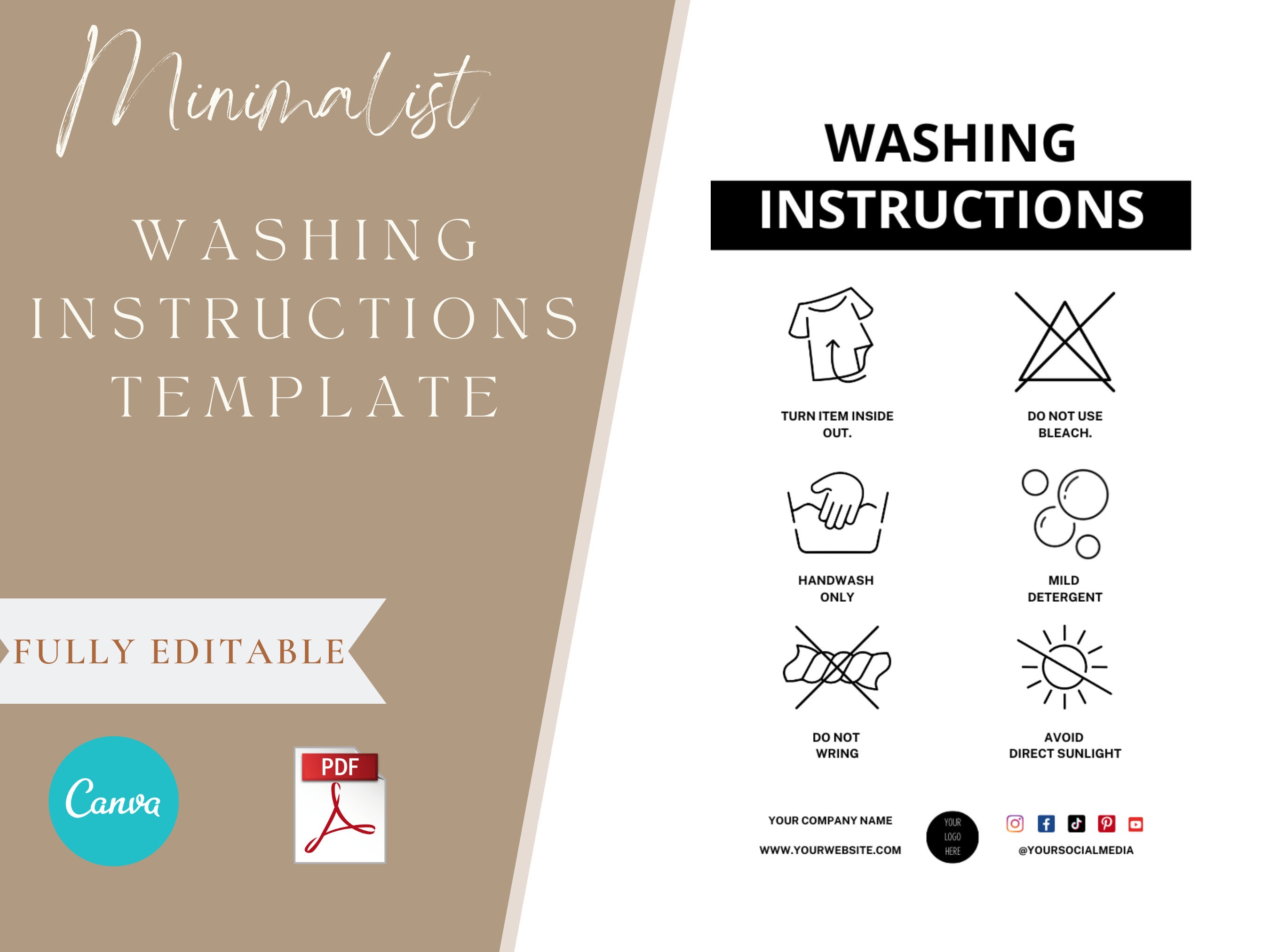 Editable Washing Instruction Template | Washing Instruction Care Card ...
