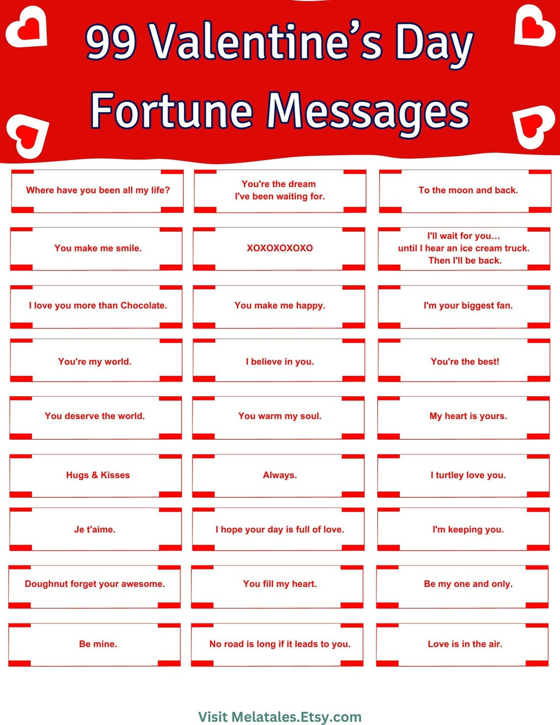 99 Valentine's Day Fortune Cookie Messages Digital Download - Etsy