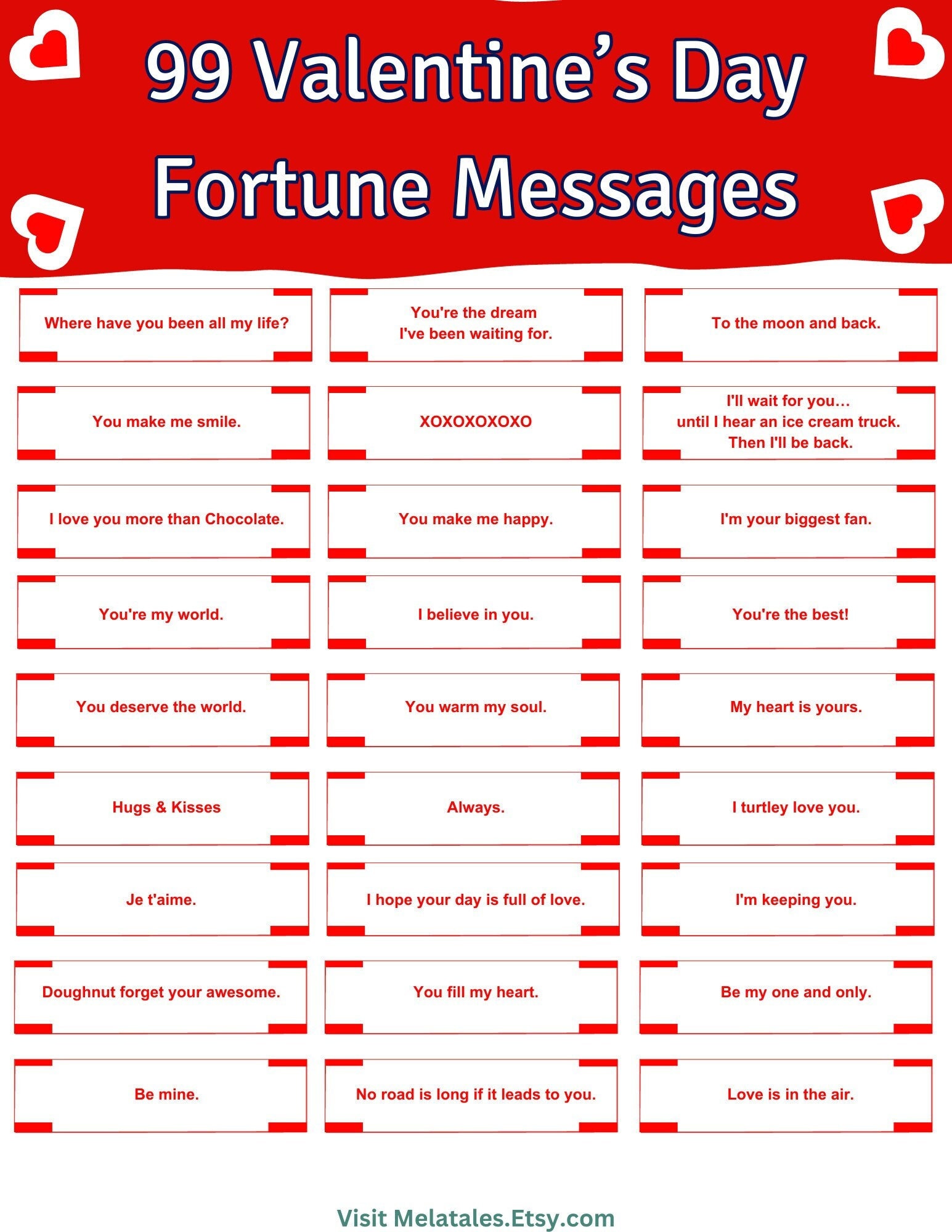 99 Valentine's Day Fortune Cookie Messages Digital Download - Etsy