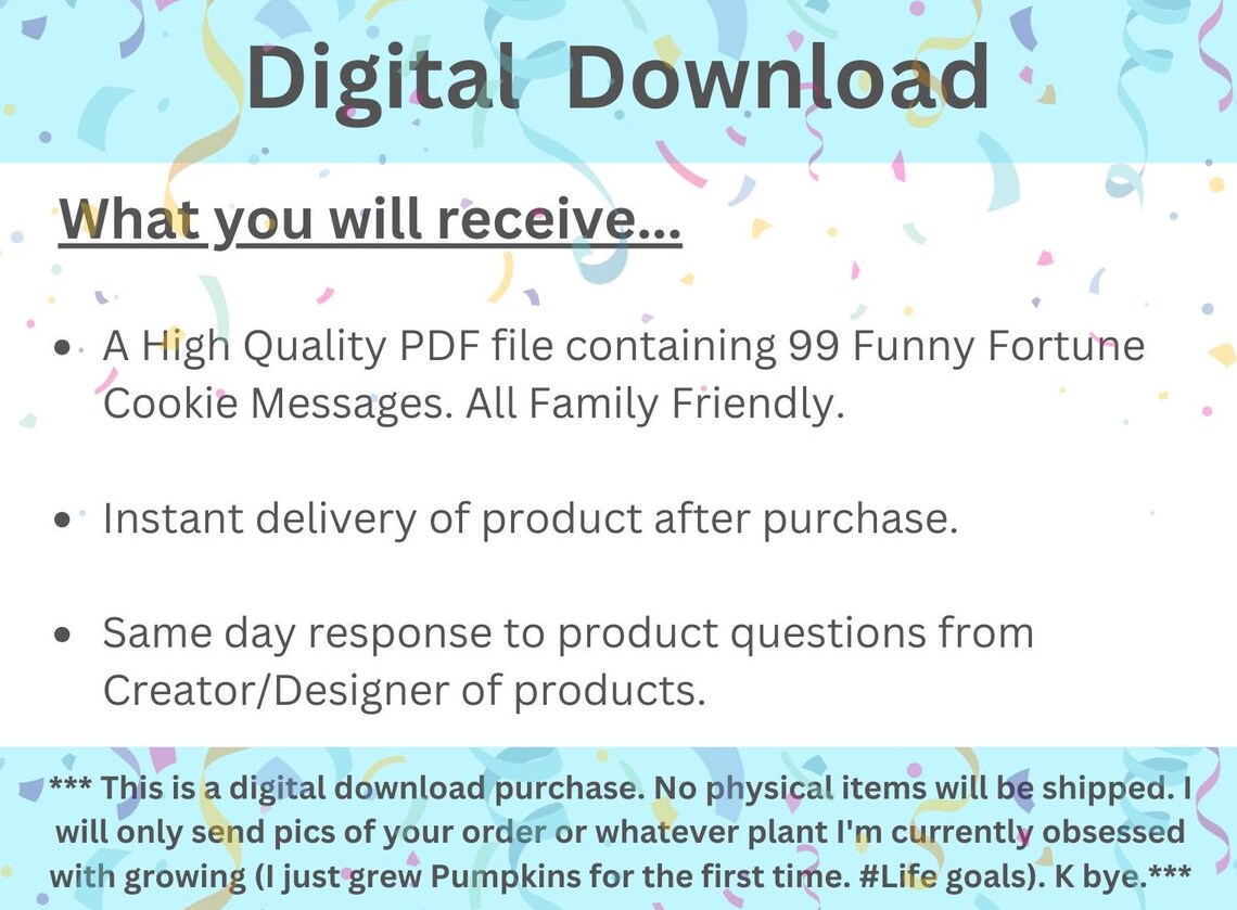 99 Funny Fortune Cookie Messages - Digital Download - Fun Fortunes and ...