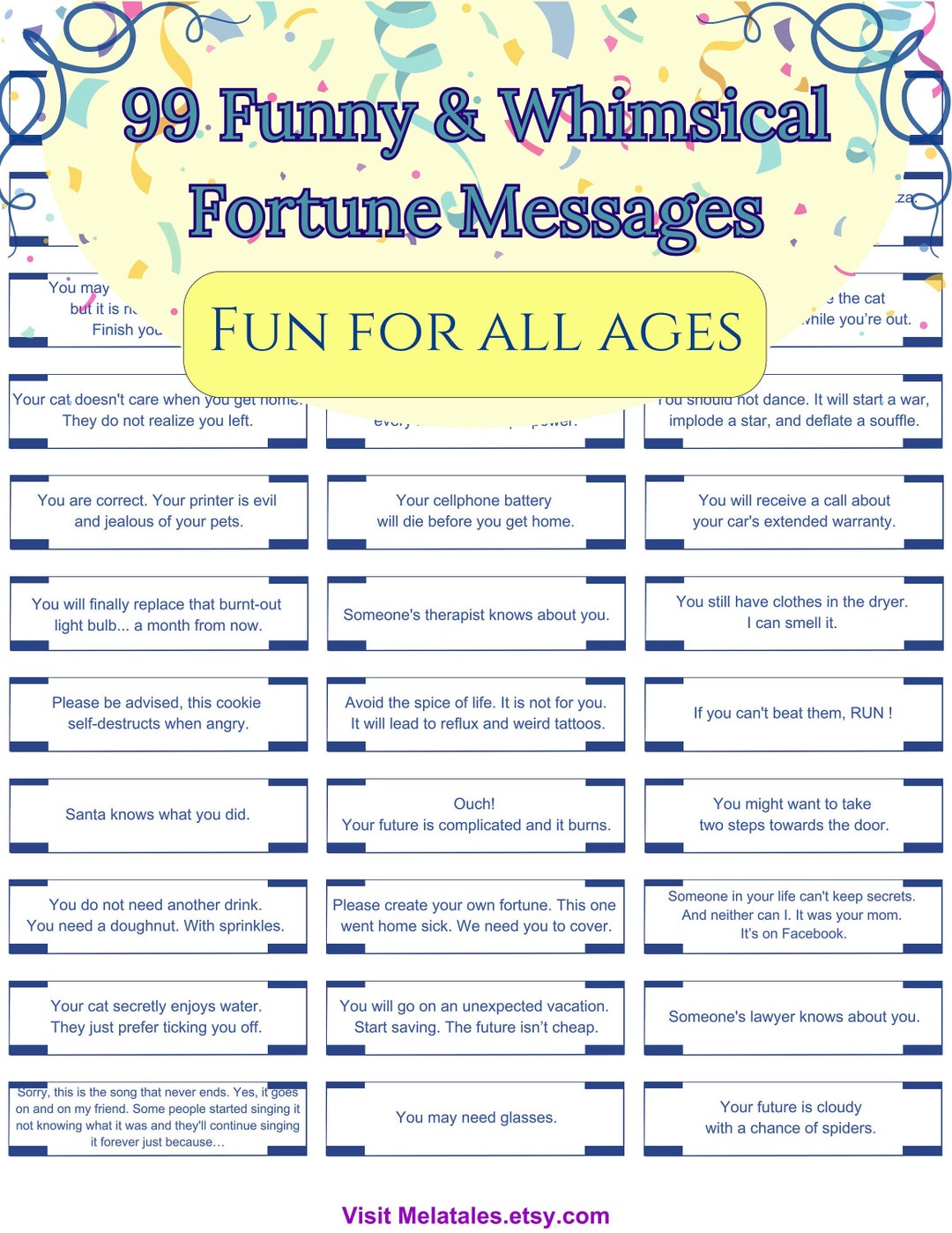 99 Funny Fortune Cookie Messages Digital Download Fun Fortunes and ...