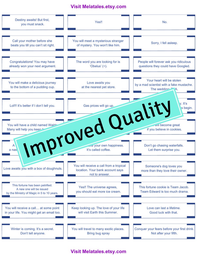 99 Funny Fortune Cookie Messages Digital Download Fun Fortunes and ...