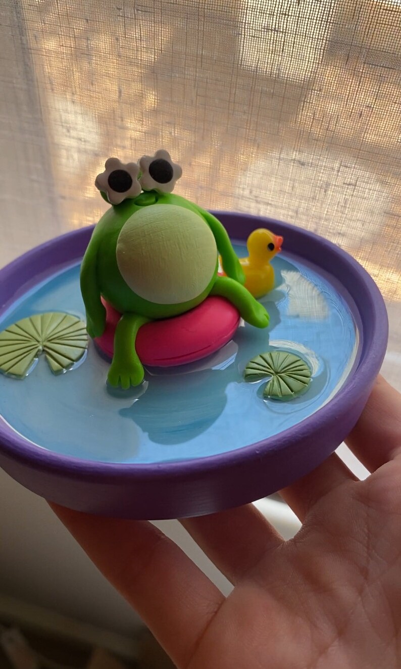 Trinket Dish: Sunbathing Frog / Float / Rubber Duck / Pond / Ceramic ...