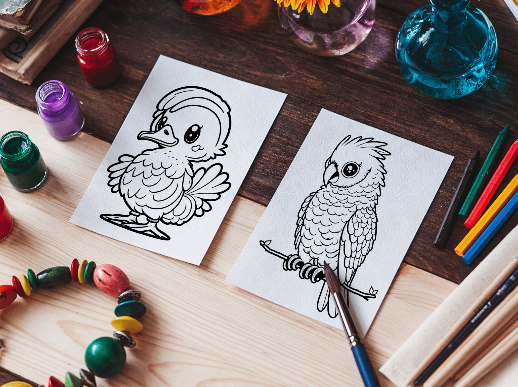 50 Cute Birds Coloring Pages for Kids, Printable Kawaii Birds Coloring ...