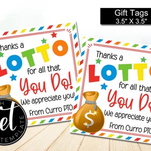 EDITABLE Lottery Gift Tags, Thanks a Lotto for All That You Do, Lottery ...