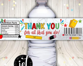 Teacher Appreciation Water Bottle Labels, Instant Download, PTA PTO ...