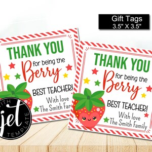 Editable Thank You for Being the Berry Best Teacher Tag, Teacher ...