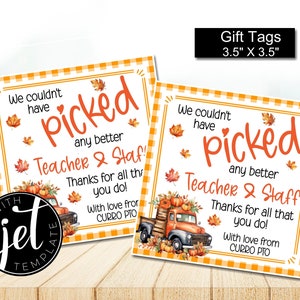 Editable Thanksgiving Gift Tags, Pumpkin Pie Tag, Fall Staff Teacher ...