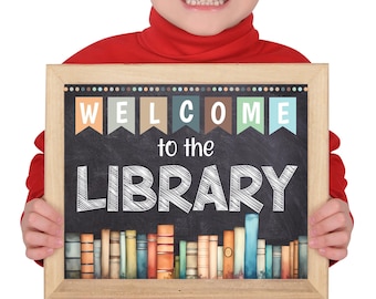 Welcome Library School Sign, Classroom Decor, Printable School Library ...