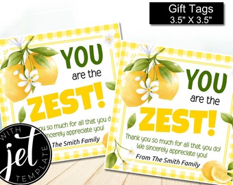 Lemons Gift Tag, You Are the Zest, Lemon Theme Appreciation Week Gift ...