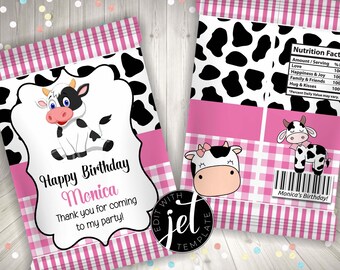Editable Cow Chip Bags, Cow Birthday Party Decorations, Girl Farm Party ...