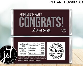 Editable Happy Retirement Download Candy Bar Wrappers, Retirement Party ...
