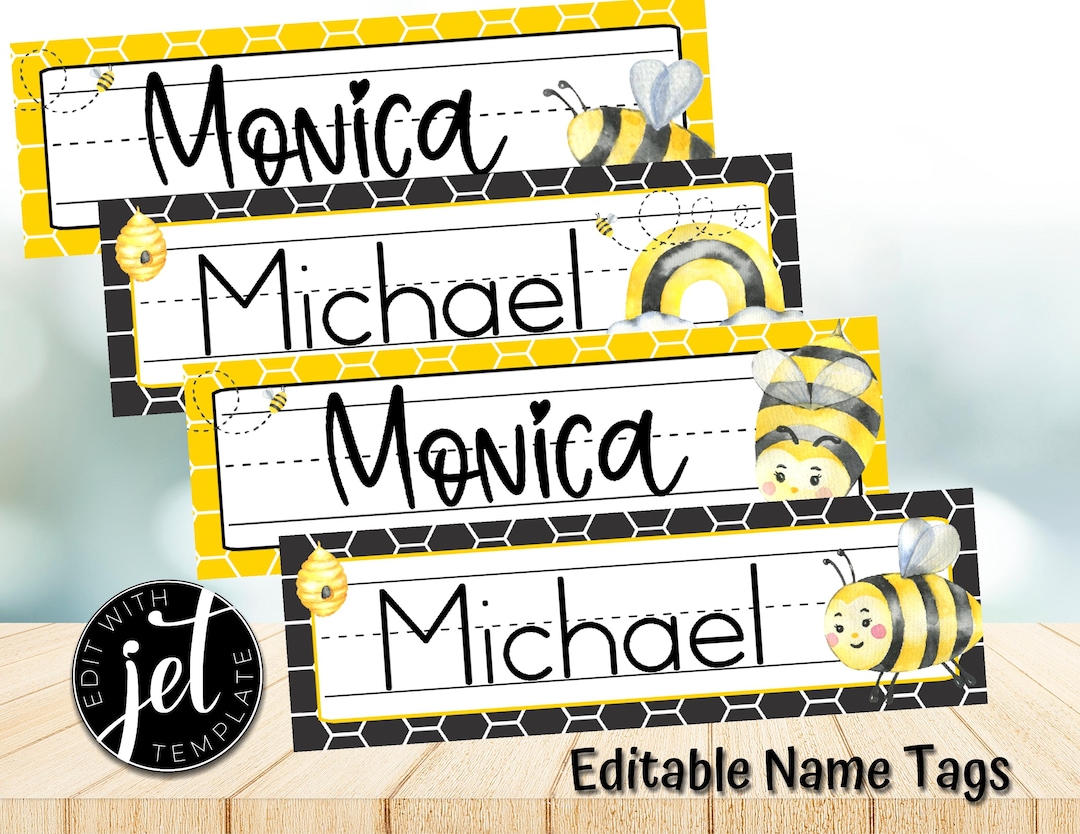 Editable Bee Classroom Name Tags Printable, Bee Theme, Teacher Supply ...