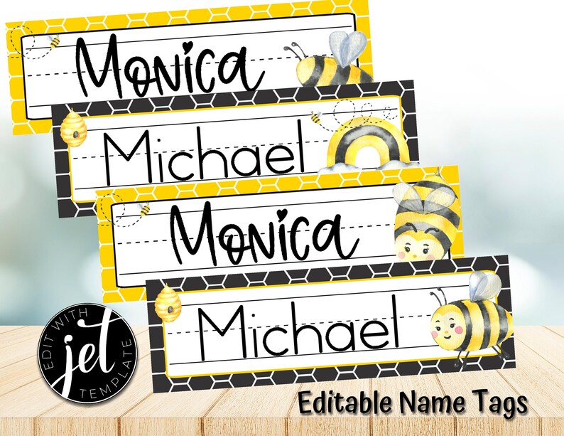 Editable Bee Classroom Name Tags Printable, Bee Theme, Teacher Supply ...