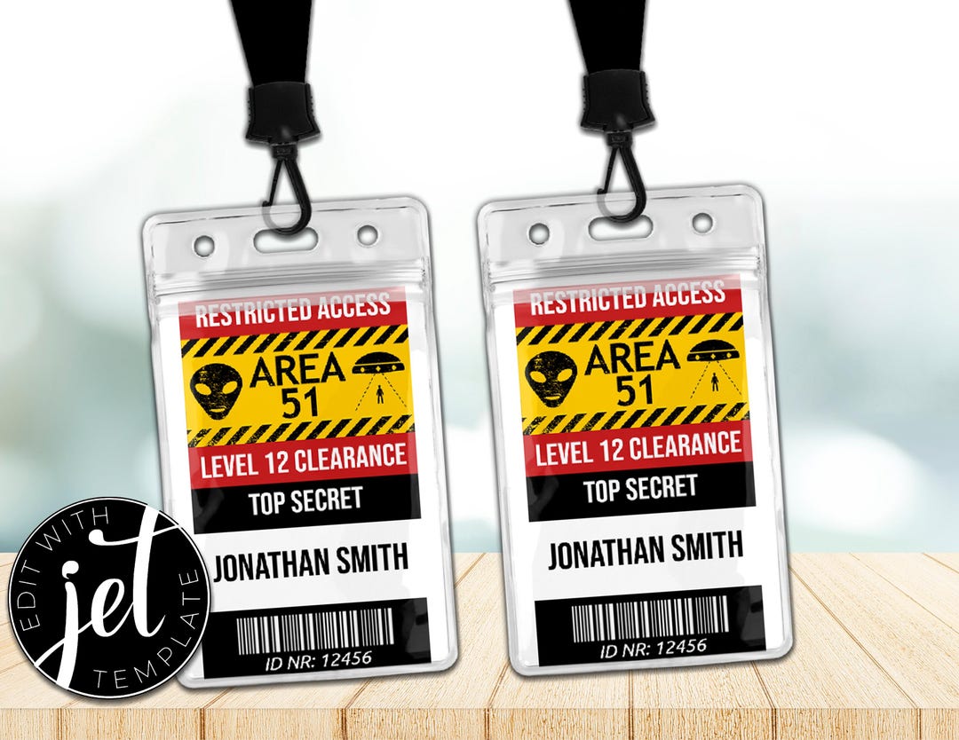 Editable Area 51 Secret Government Base ID Badge, Area 51 Security ...