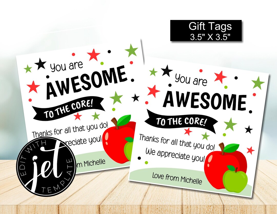 Editable Apple Appreciation Tags You Are Awesome to the Core Fall ...