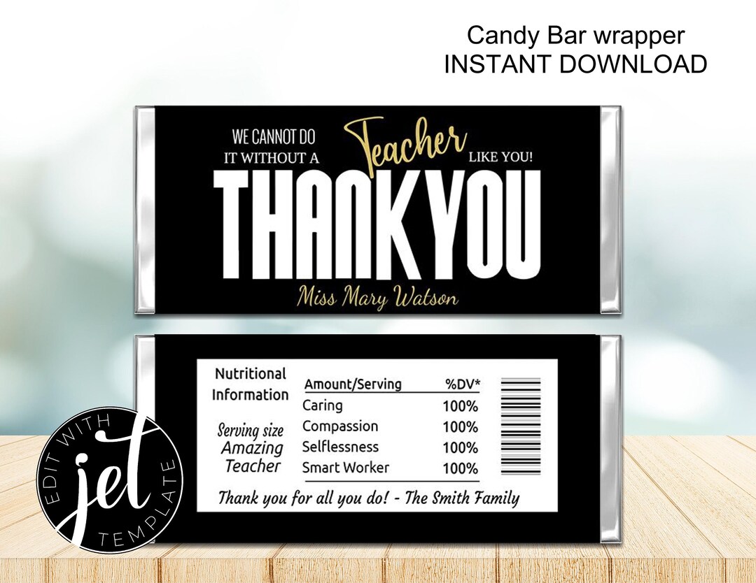 Editable Teacher Appreciation Day Gift Chocolate, Teacher Thank You ...