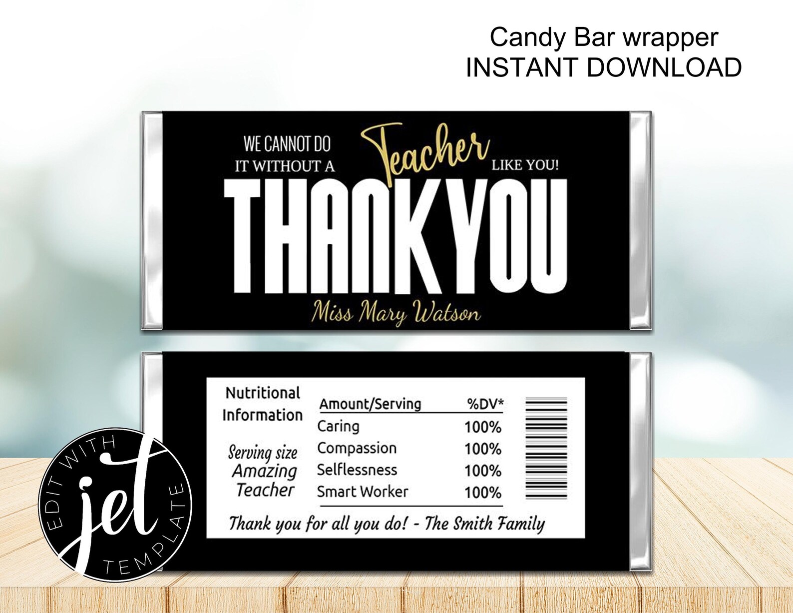 Editable Teacher Appreciation Day Gift Chocolate, Teacher Thank You ...
