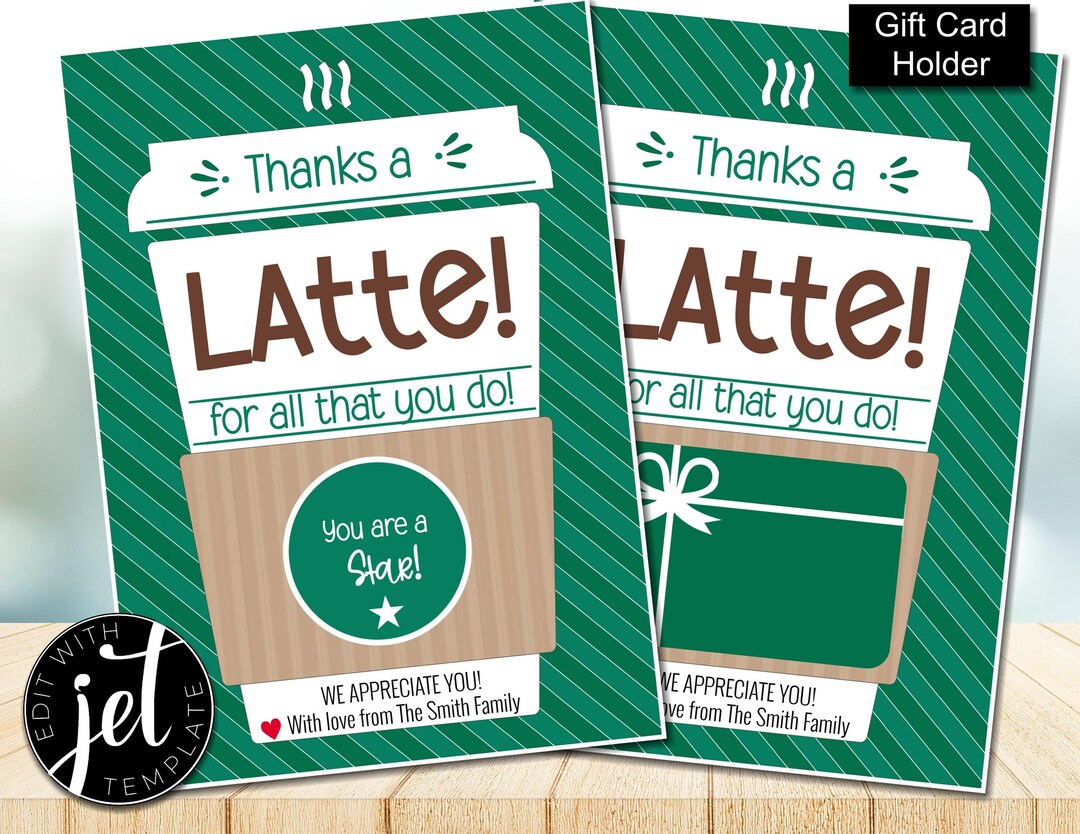 Editable Thanks a Latte Printable, Teacher Appreciation Gift, Employee ...