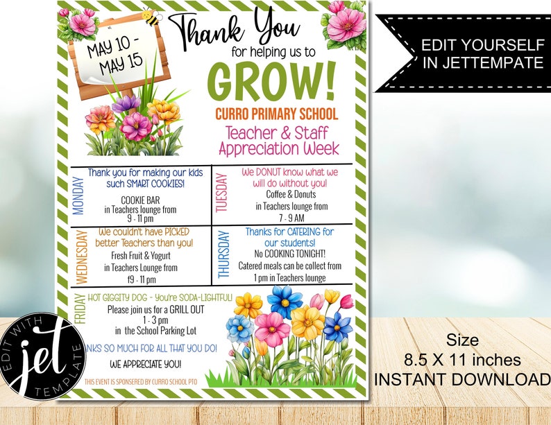 Editable Floral Grow Bloom Theme Teacher and Staff Appreciation ...