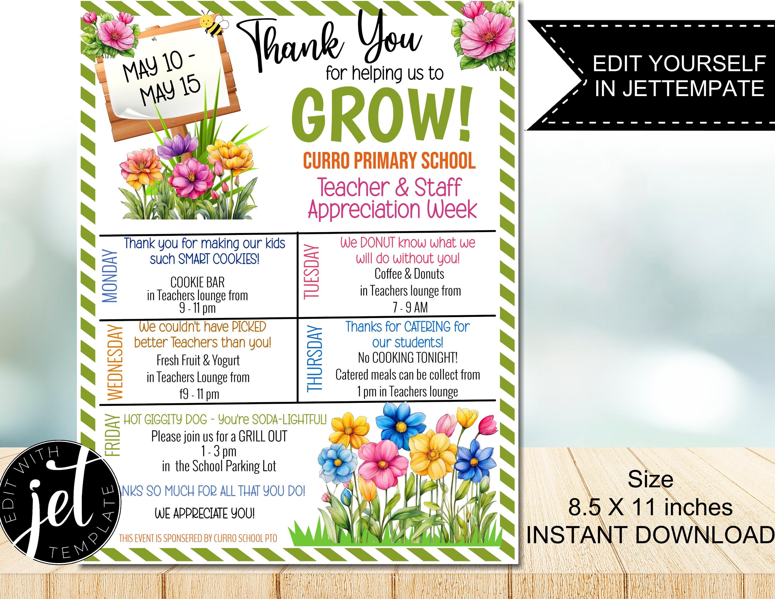 Editable Floral Grow Bloom Theme Teacher and Staff Appreciation ...