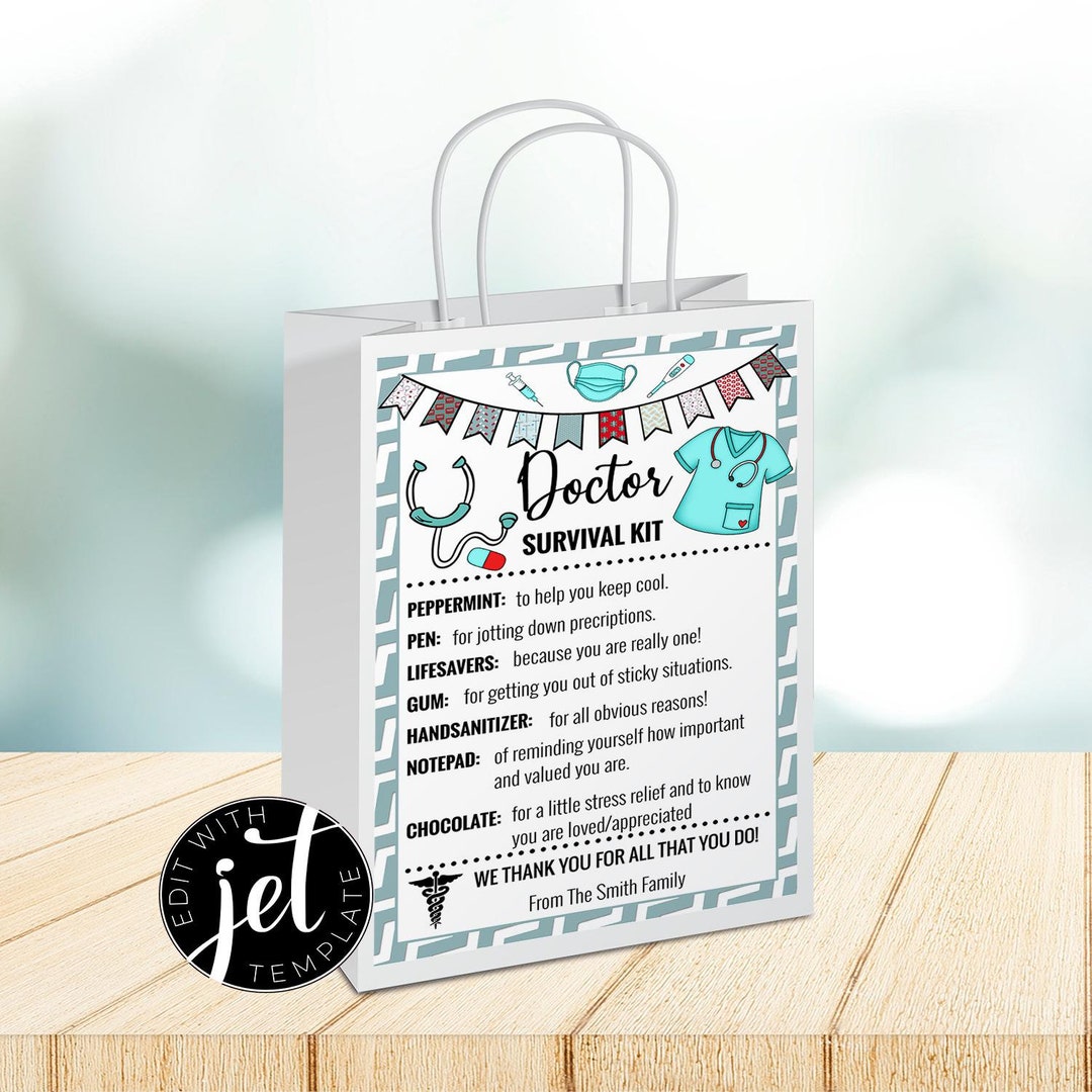 Editable Doctor Survival Kit Gift Bag Label, National Doctors Day ...