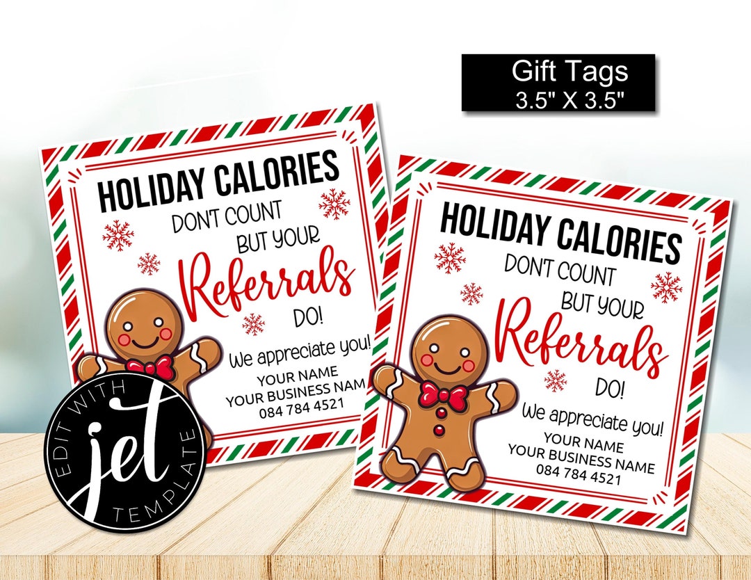 Editable Gingerbread Man Christmas Referral Gift Tags, Referral Gift ...