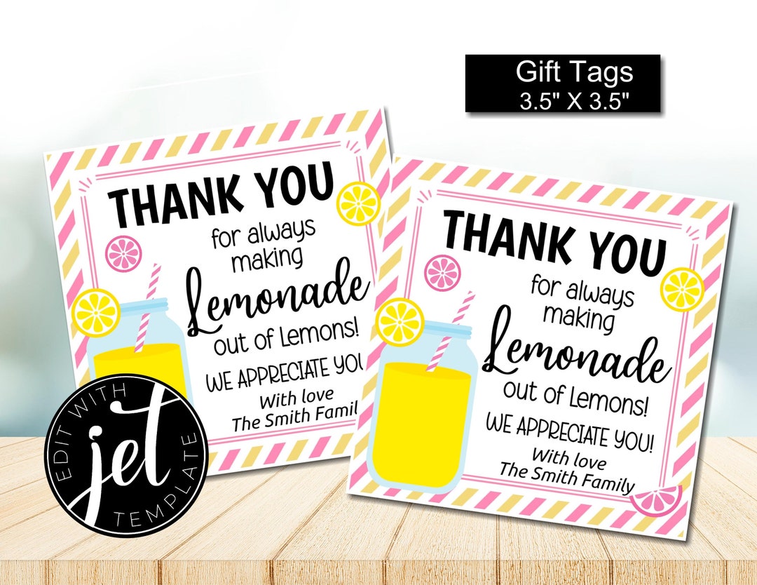 Editable Lemonade Out of Lemons Gift Tag Template, Teacher Appreciation ...