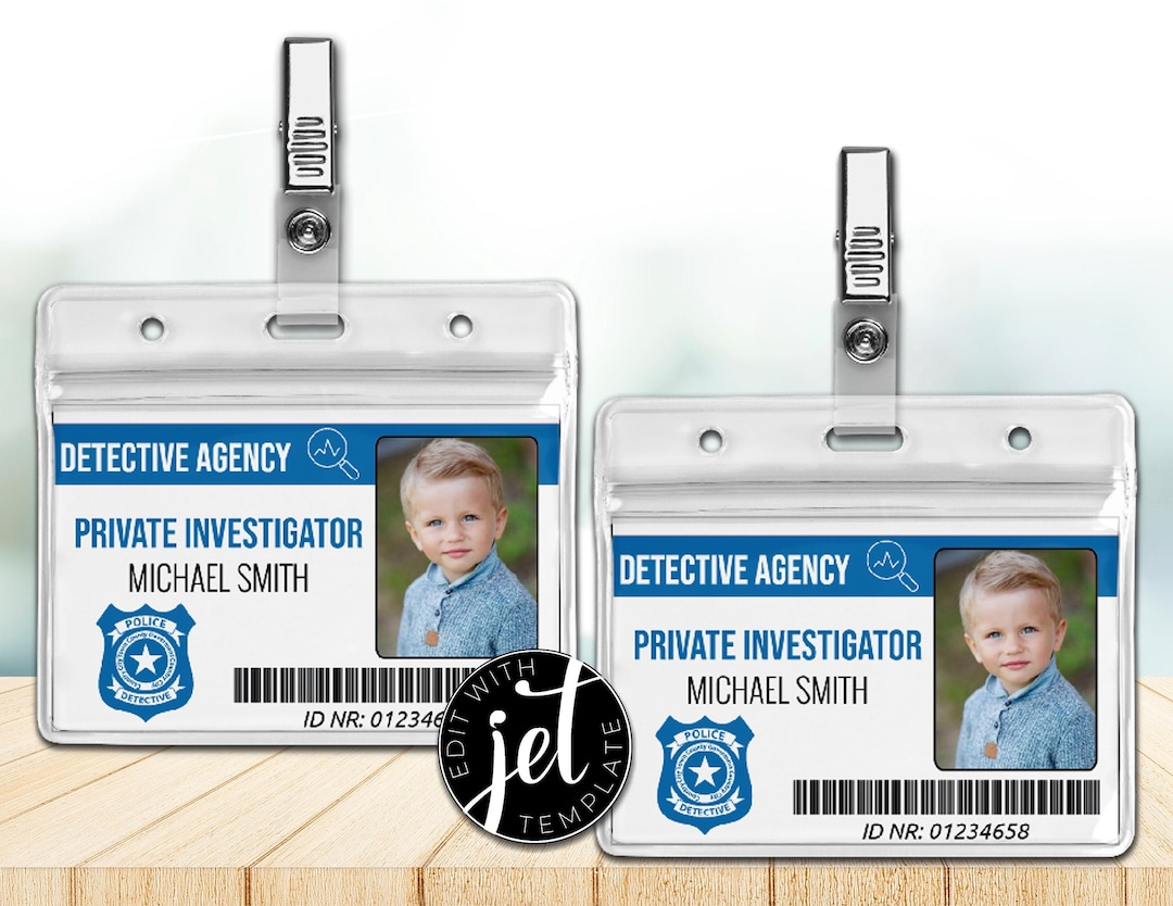 Editable Detective ID Badge Template, Private Investigator ID Card ...