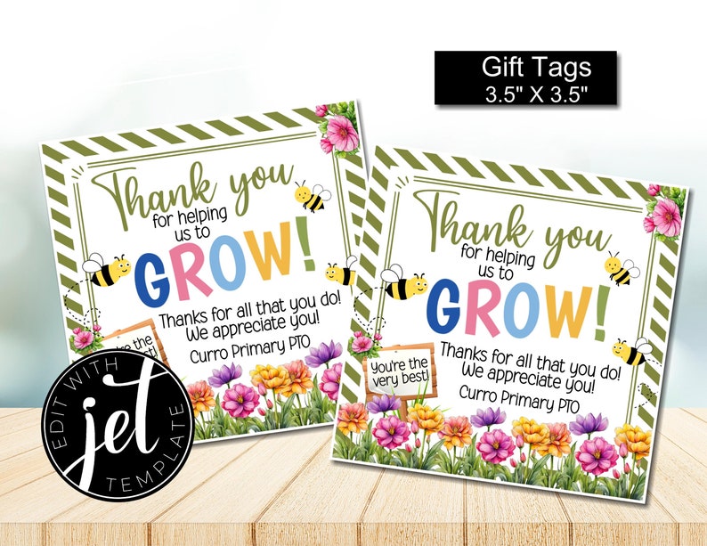 Editable Thank You for Helping Us Grow, Flower Floral Bloom Theme, Gift ...