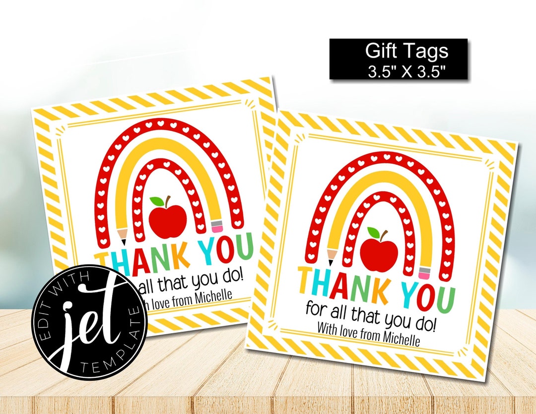 Editable Teacher Appreciation Tag, Thank You Gift Tag, Thank You ...