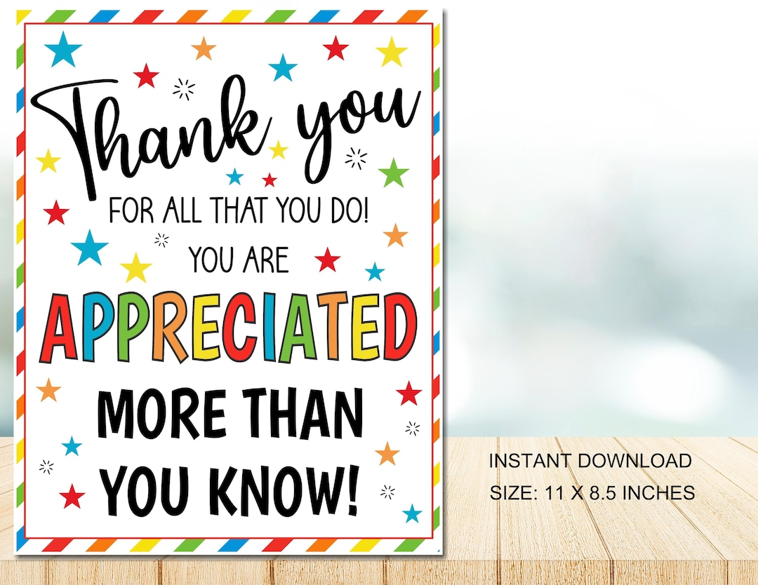 Appreciation Sign, Thank You Gift, Teacher Staff Employee Nurse ...