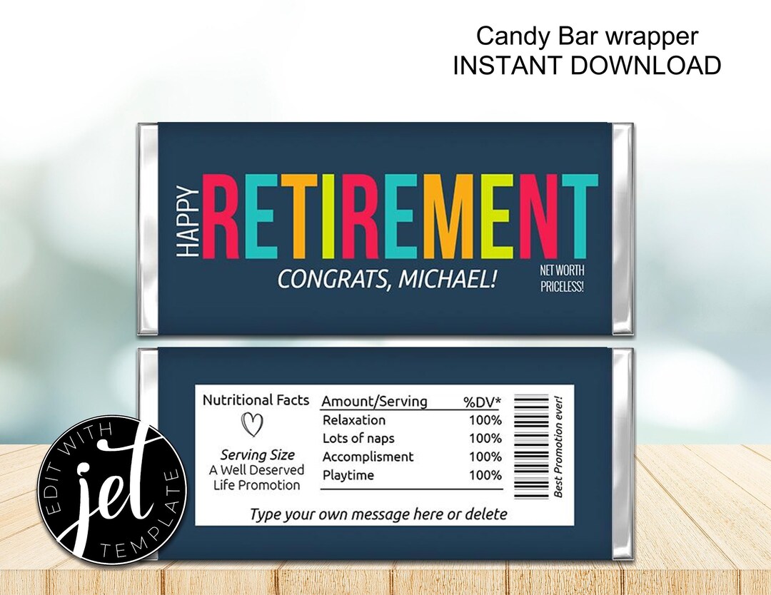 Editable Happy Retirement Download Candy Bar Wrappers, Retirement Party ...