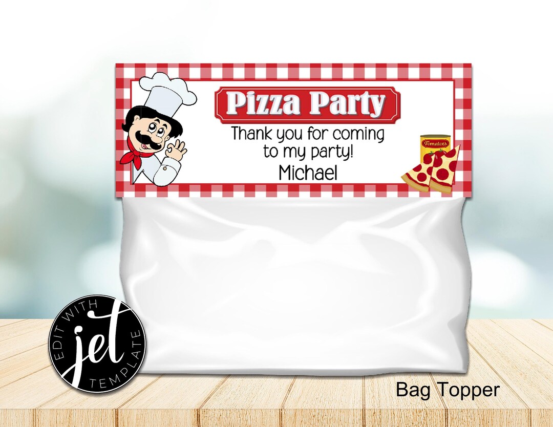 Editable Pizza Treat Bag Toppers, Pizza Party Favors, Pizza Chef ...