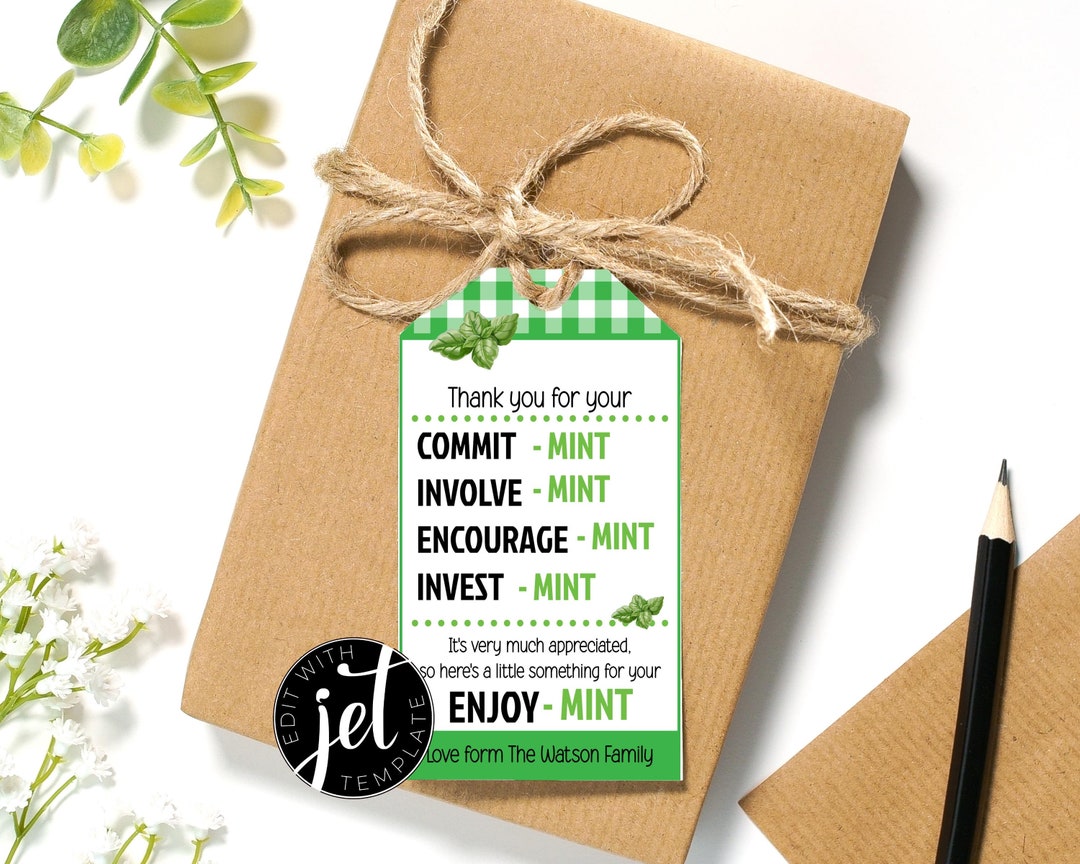 Editable Thank You Tags, Volunteer Mint Tag, Printable, Thank You Gift ...