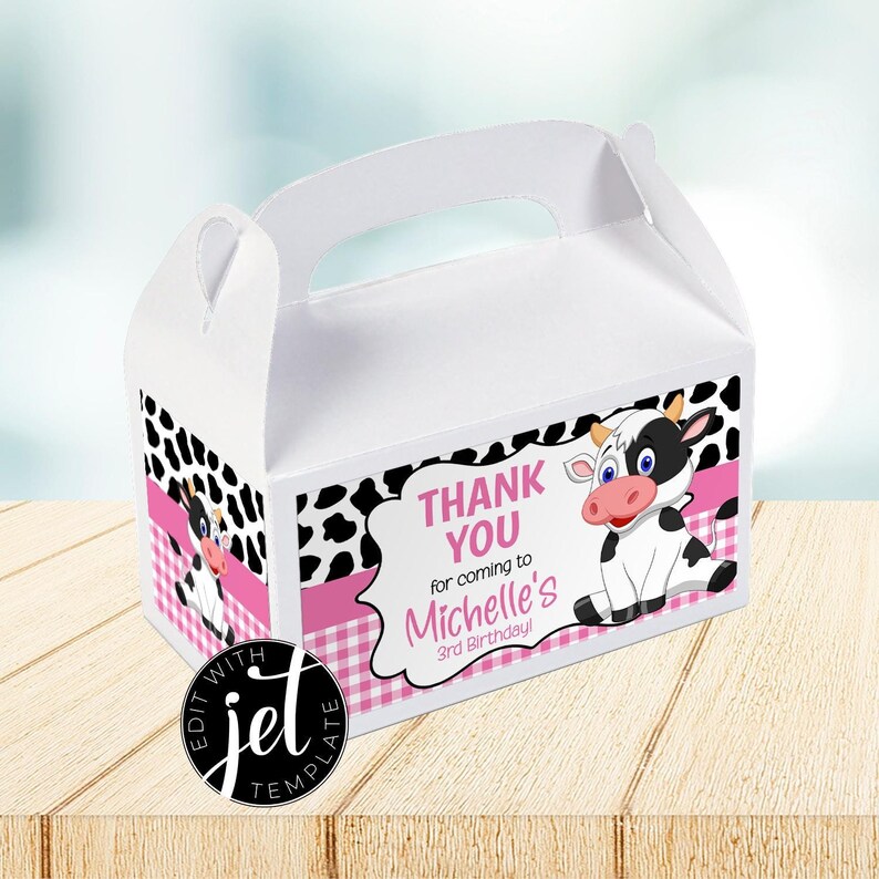 Editable Cow Birthday Favor Box Label, Cow Gable Box Labels, Girl Cow ...