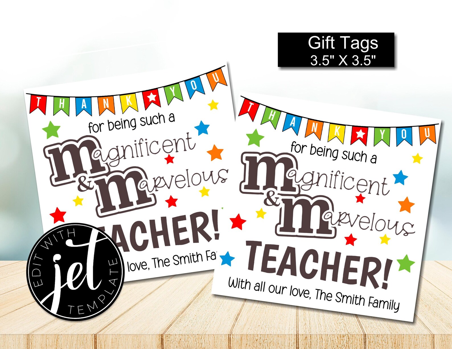 Editable Thank You Teacher Appreciation Gift Tags for M&ms Candy ...