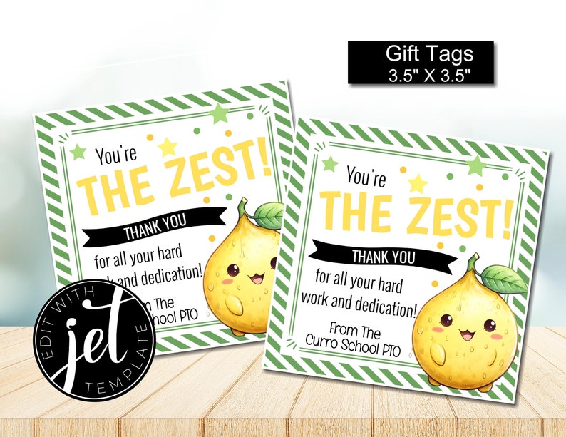 Editable You're the Zest Thank You Tags, Employee Appreciation, Sour ...
