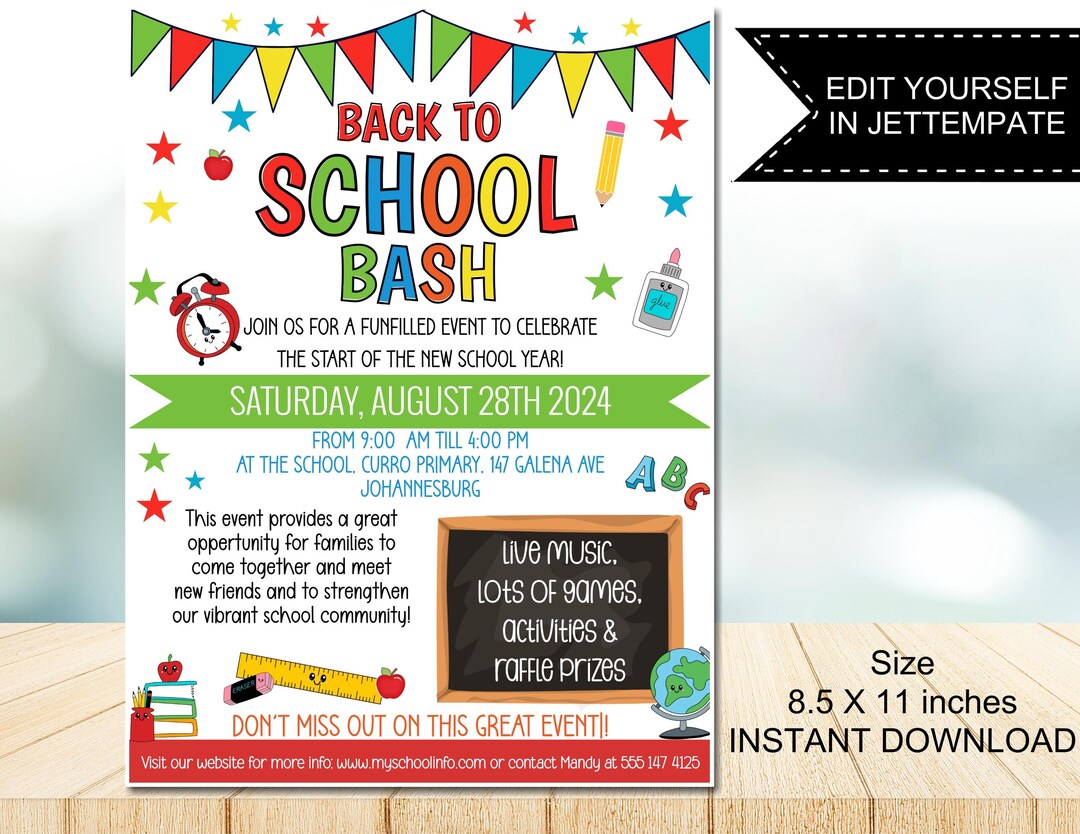 EDITABLE Back to School Bash Flyer, Template, First Day of School ...