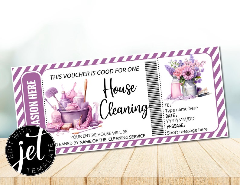 Editable House Cleaning Ticket Template, Cleaning Service Gift Voucher ...