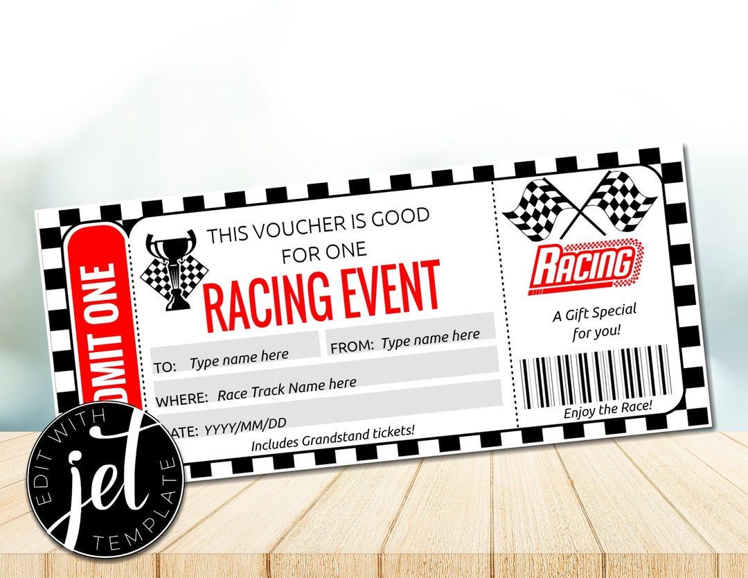 Printable Racing Ticket Template, Track Experience Day Ticket, Driving ...