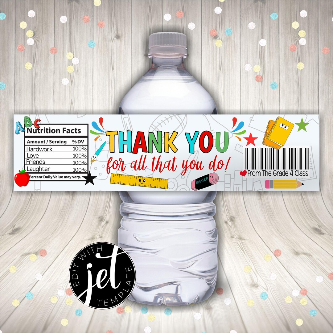 Editable Teacher Appreciation Water Bottle Labels, PTA PTO Drinking ...