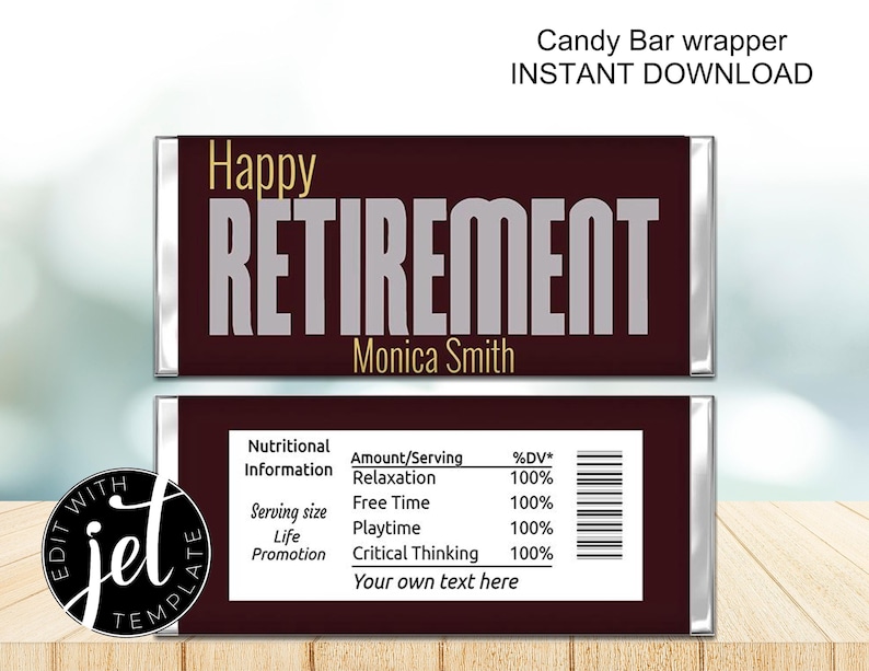 Editable Happy Retirement Candy Wrapper, Retirement, Candy Wrapper ...