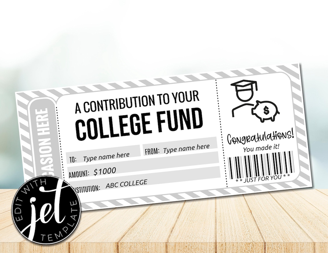 Editable College Fund Gift Certificate, College Savings Plan Gift ...